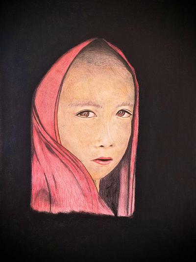 The monk girl - Painting, Mixed media | Arto Galleria