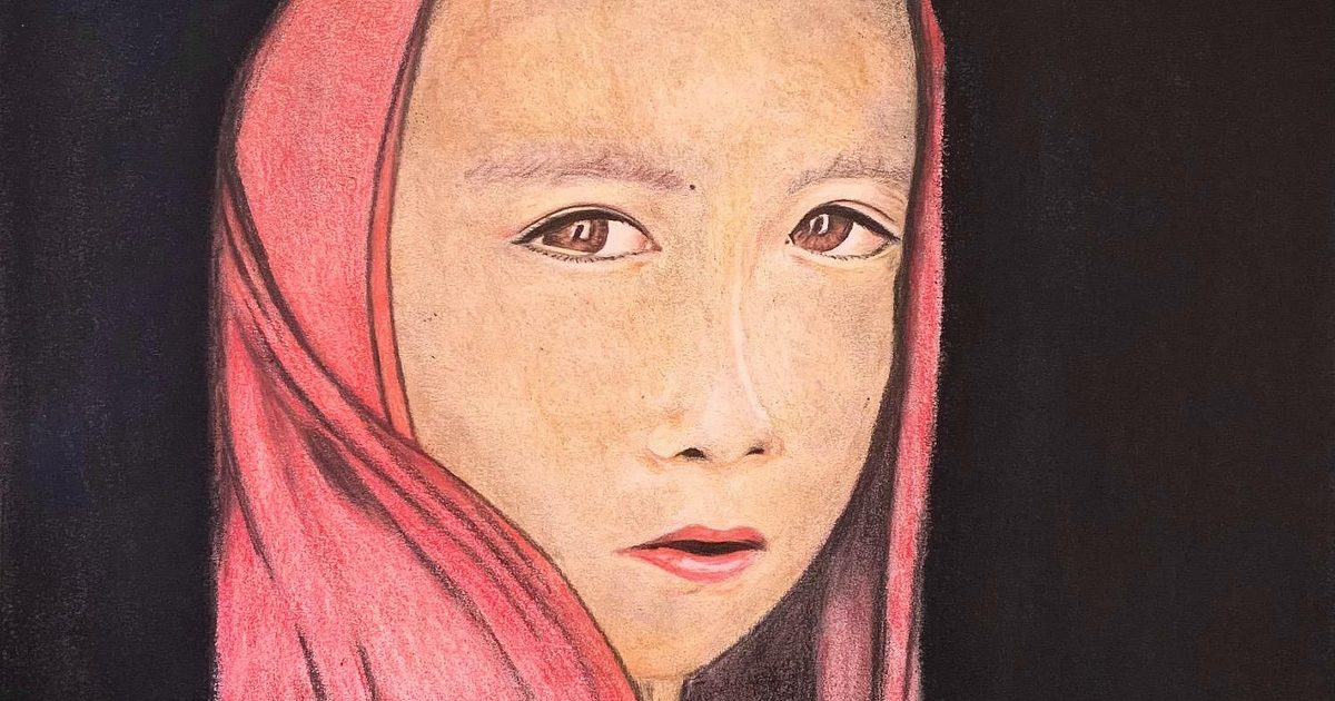 The monk girl - Painting, Mixed media | Arto Galleria