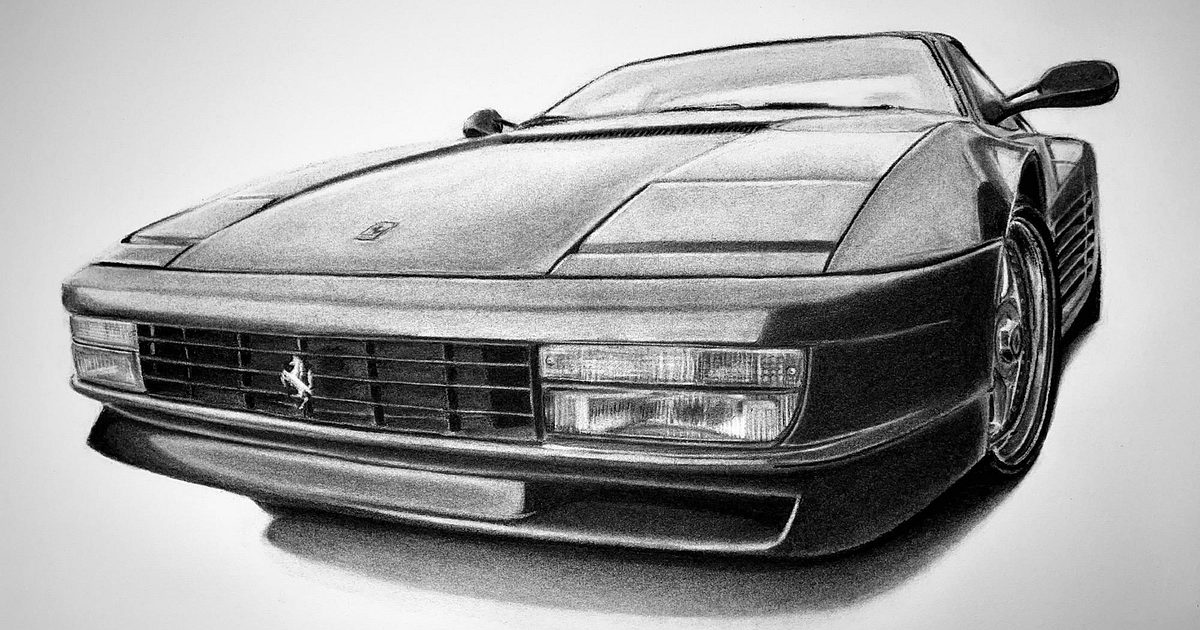 Ferrari Testarossa 1989 - Drawing, Charcoal | Arto Galleria